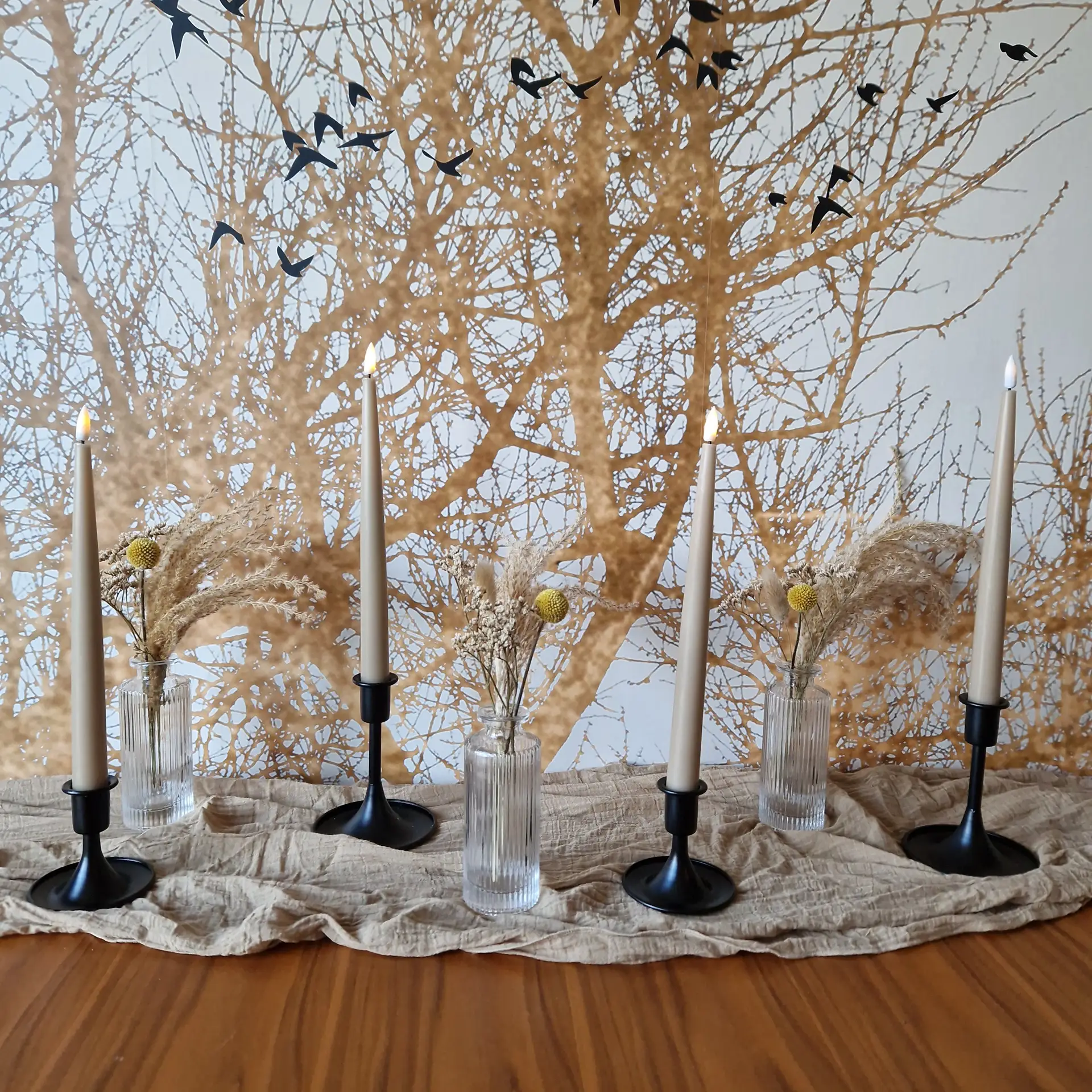 4 Soft Wheat LED Taper Candles - Forever Flames